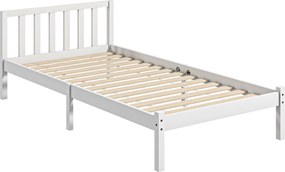 Dřevěný rám postele HOMCOM 208 x 96 cm s lamelovým roštem a čelem, elegantní rám jednolůžka do ložnice v bílé barvě | Aosom.de