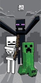 Carbotex Dětská plážová osuška MINECRAFT MOB ATTACK, šedá, froté, 70x140cm