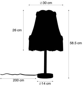 Klasická stolní lampa černá s babičkovským stínidlem růžová 30 cm - Simplo