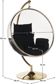 Závěsné křeslo se stojanem, transparentní/zlatá/černá, BUBBLE NEW TYP 3
