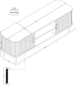 TV stolek SCAVA, drážkovaný, 140 x 40 x 46 cm