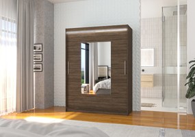 ADRK Furniture Posuvná skříň se zrcadlem a LED osvětlením DORRIGO 150 ADRK-SW-DOR-CH-150+L