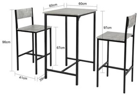 Sobuy SoBuy OGT27-HG 3 dílný barový stůl se židlemi Jídelní stůl Barový stůl Bistro stůl se 2 barovými židlemi Šedá