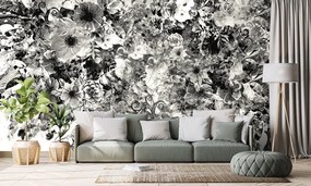 Samolepící tapeta květiny v černobílém provedení - 450x300 cm