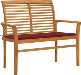 vidaXL Zahradní lavice s poduškou 112 cm masivní teak [3062657] Barva: vínová červená