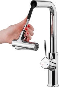 Invena Farsala, vysoká dřezová baterie s 2-funkční výsuvnou výlevkou h-369, chromová, INV-BZ-40-L01-S