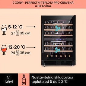 Klarstein Vinovilla 50 Duo dvouzónová vinotéka 153 l 51 lahví 3barvy skleněné dveře