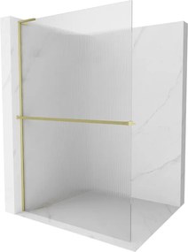 Mexen Kioto+ L, sprchová zástěna Walk-In s poličkou a věšákem 110 x 200 cm, 8mm sklo s žebrovým vzorem, zlatý matný profil, 800-110-123-55-09