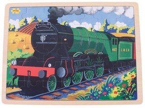 Bigjigs Toys Dřevěné puzzle historický vlak Flying Scotsman 35 dílků