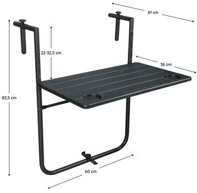Kondela Skládací balkonový stolek, černá, UZOR