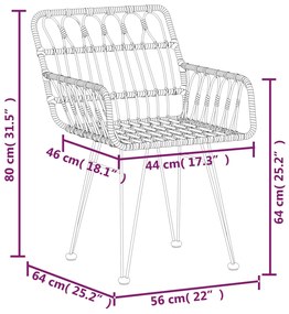Zahradní židle 2 ks s područkami 56 x 64 x 80 cm PE ratan,  319426