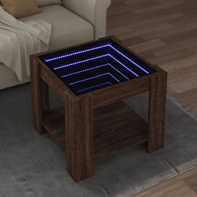 Fionshop 263772054 Konferenční stolek s Led hnědý dub 53x53x45 cm kompozi