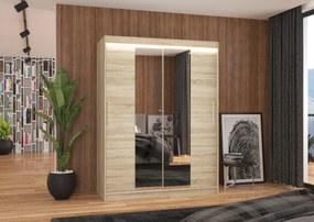 ADRK Furniture Posuvná skříň se zrcadlem a LED osvětlením INESS 150 ADRK-SW-INE-S-150+L