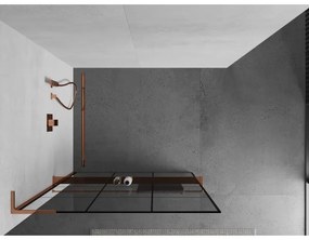 Mexen Kioto+ L, sprchová zástěna Walk-In s poličkou a věšákem 100 x 200 cm, 8mm čiré sklo černý vzor, ​​růžové zlato profil, 800-100-123-60-77