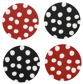 Tácky pod skleničky Polka dots red black 4-set 9x9, Klippan Švédsko