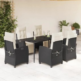 vidaXL 7dílný zahradní jídelní set s poduškami černý polyratan