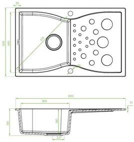 Laveo Molokin, 1-komorový granitový dřez 800x500x195 mm, šedá, LAV-SPO_511T