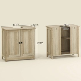 HOMCOM spodní skříňka pod umyvadlo, koupelnová skříňka se 2 dveřmi, nastavitelná přihrádka, odolná proti vlhkosti, 60 x 30 x 60 cm, Šedá