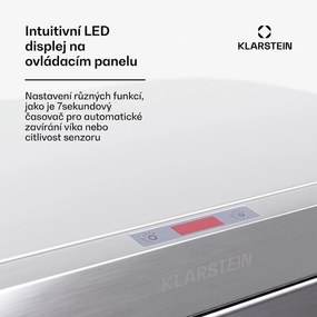 Klarstein Touchless, senzorový odpadkový koš, 60 l, z nerezavějící oceli, Soft-Close zavírání, napájen baterií, LED displej, časovač