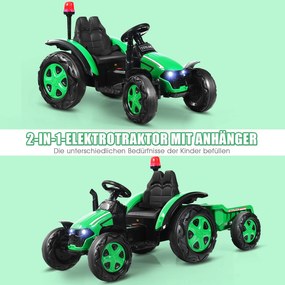 Costway 12 V dětský elektrický traktor s přívěsem – 151 × 68 × 70 cm, zelený