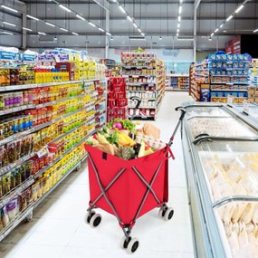 Costway Nákupní košík Skládací nákupní vozík s kolečky – 66 × 46 × 94,5 – černý