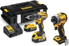 DeWALT - 18V AKU sada vrtacího šroubováku a rázového utahováku, 2x aku 5,0 Ah Li-Ion, nabíječka DCD791P2A