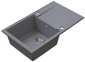 Sink Quality Sink55, kuchyňský granitový dřez 780x460x215 mm + chromový sifon, šedá, SKQ-SINK.D.1KDOL.X
