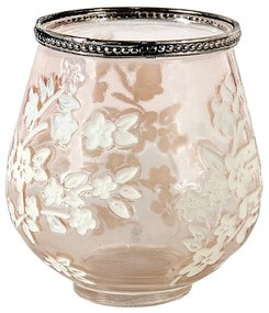 Béžový skleněný svícen na čajovou svíčku s květy Teane  - Ø 12*13 cm