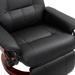 HOMCOM polohovací křeslo s podnožkou z imitace kůže 360° otočné křeslo dřevěná podnož černá 145° naklápěcí 78 x 87 x 100 cm