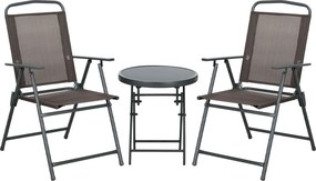 Outsunny 3dílná kovová bistro souprava odolná vůči povětrnostním vlivům se skládacím skleněným stolem, zahradní židle, venkovní nábytek na balkon