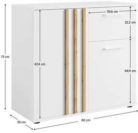 Kondela Komoda, 2D1S, bíla/dub artisan, TOLIS TYP 4