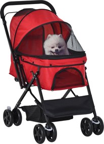 PawHut Kočárek pro psy - Pet Wagon Buggy pro malé psy a kočky, Oxford Červený 76,5 x 52 x 95 cm | Aosom