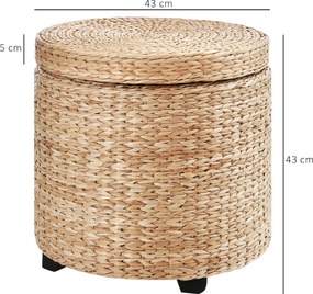 HOMCOM Taburet s úložným prostorem Taburet na nohy s úložným boxem, odnímatelné víko, slaměný ratan, khaki, Ø43x43cm| Aosom