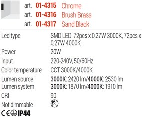 Světla a lustry REDO GROUP Redo RIGO koupelnové světlo LED 20W CCT 3000K/4000K chrom