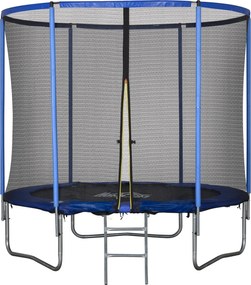HOMCOM Dětský a Dospělácký Trampolína do Zahrady s Elastickou Podložkou a Ochrannou Sítí, Žebřík a Polstrované Okraje, Ø244x240cm, Modrá a Černá | Aos