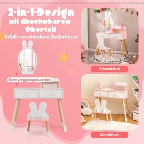 Costway Dětský toaletní set s designovým líčením králíka s masivními dřevěnými