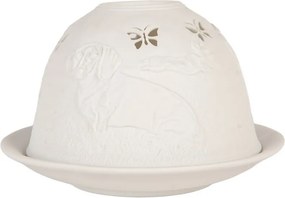 Bílý porcelánový svícen s jezevčíky Paollo - Ø 12*8 cm
