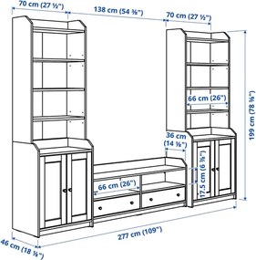 HAUGA TV úložná sestava, šedá, 277x46x199 cm