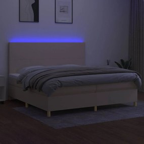 Box spring postel s matrací a LED krémová 200x200 cm textil 3135306