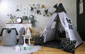 Dětský stan TEEPEE (TÝPÍ) ŠÍPY s doplňky - šedý/černý