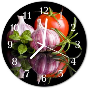 Skleněné hodiny kulaté Tomatový česnek fi 30 cm