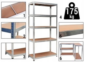 Stabilní kovový úložný regál s 5 policemi 180x90x30