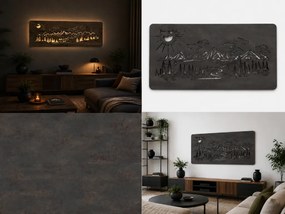 Li-Go "Hory, les" světelný obraz s baterií a pohybovým čidlem 120x40cm provedení povrchu: černá s patinou