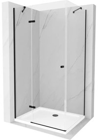 Mexen Roma sprchový kout s otočnými dveřmi 90 x 70 cm, Průhledné, Černá + sprchová vanička Flat, Bílá - 854-090-070-70-00-4010B