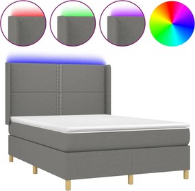 Box spring postel s matrací a LED tmavě šedá 140x200 cm textil 3138798