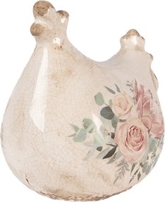 Béžová antik keramická slepička s květy Protea Eucalypt - 12*11*13 cm