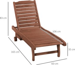 Outsunny lehátko, mobilní zahradní lehátko, křeslo na slunce, plážové lehátko, borovicové dřevo, červenohnědá