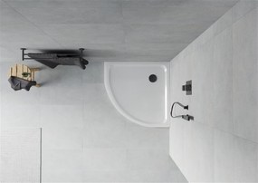 Mexen SLIM - Čtvrtkruhová sprchová vanička 90x90x5cm + černý sifon, bílá, 41109090B