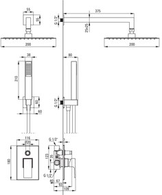 Deante Cascada Anemon, podomítová sprchová sada s dešťovou nerezovou hlavicí 200x200 mm, chromová, NAC_09AP