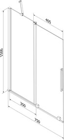 Mexen Velar, 2-křídlová posuvná vanová zástěna 75 x 150 cm, 8mm čiré sklo, měděná matná, 896-075-000-01-65